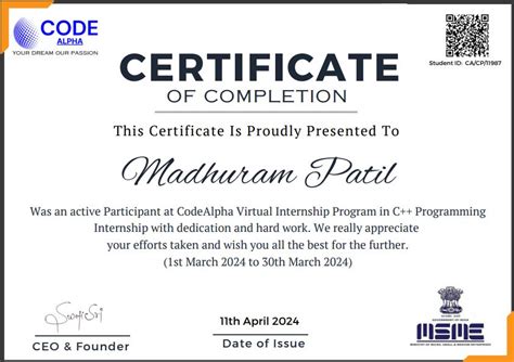 Codealphainternship Techjourney Madhuram Patil