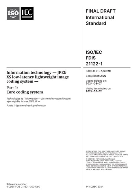 ISO IEC FDIS 21122 1 Information Technology JPEG XS Low Latency Lightweight Image Coding System