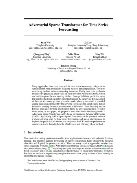 Adversarial Sparse Transformer For Time Series Forecasting Pdf Time Series Forecasting