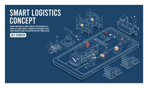 Isometric 3d Smart Industry Concept With Delivery Tracking System On