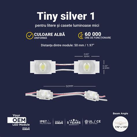 Modul Led Tiny Silver 1 Tmtleds 036w 6500k Ip67 Lumina Neutra