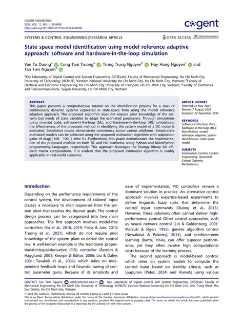 Pdf State Space Model Identification Using Model Reference Adaptive Approach Software And
