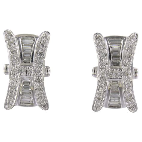 Earrings Set With Single Cut Diamonds Up To 044ct 18k White Gold For