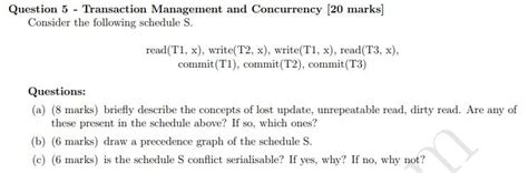 Solved Question 5 Transaction Management And Concurrency