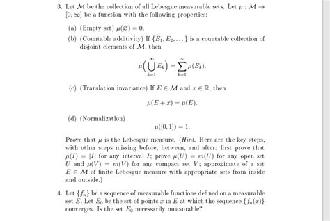 Solved 3 Let M Be The Collection Of All Lebesgue Measurable