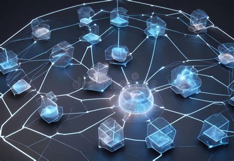 futuristic blue network nodes illuminated by light stock illustration