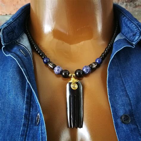 Mens African Necklace Mens African Pendant Necklace Mens Tribal