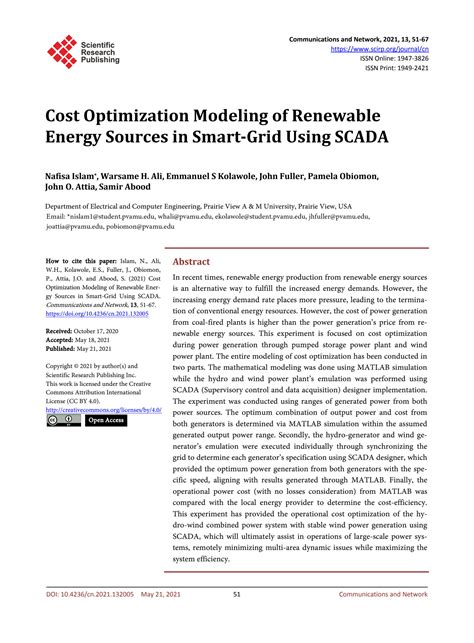 Solution Cost Optimization Modeling Of Renewable Energy Sources In Smart Grid Using Scada