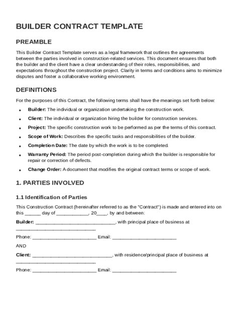 Builder Contract Template Fill Out And Sign Online Dochub
