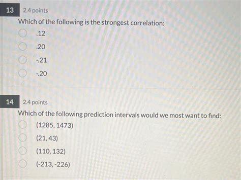 Solved Which Of The Following Is The Strongest Correlation