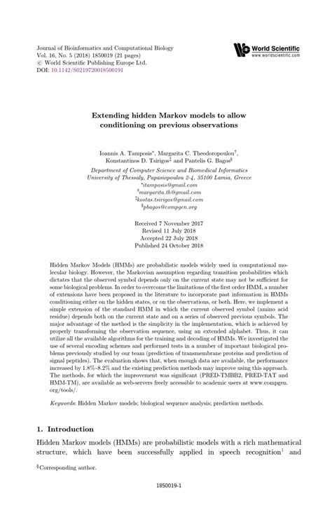 pdf extending hidden markov models to allow conditioning on previous