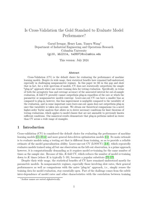 Is Cross Validation The Gold Standard To Evaluate Model Performance Pdf