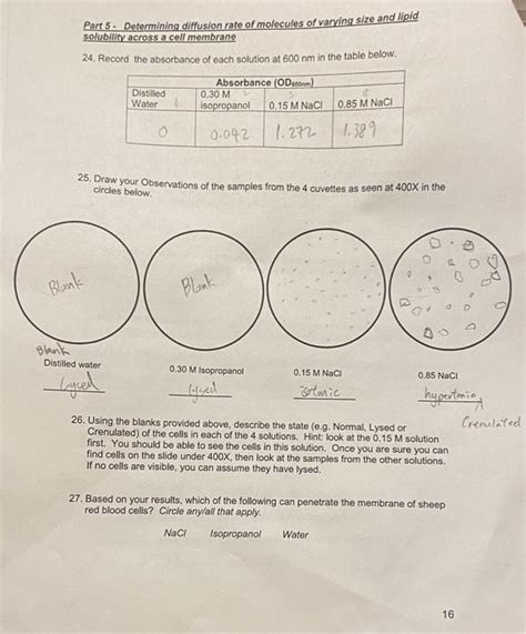 Solved Part Determining Diffusion Rate Of Molecules Of Chegg