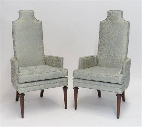 Pr 1960s High Style High Back Upholstered Chairs