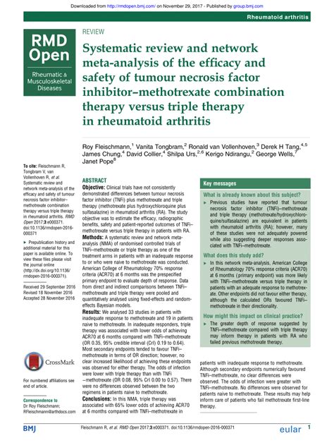 Pdf Systematic Review And Network Meta Analysis Of The Efficacy And Safety Of Tumour Necrosis