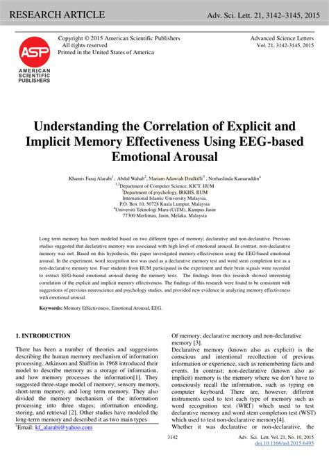 PDF Understanding The Correlation Of Explicit And Implicit Memory Effectiveness Using