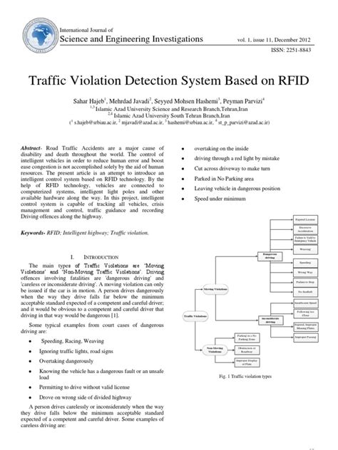 Traffic Violation Detection System Based On Rfid Pdf Radio Frequency Identification
