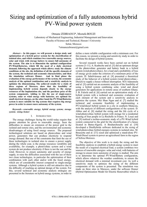 Pdf Sizing And Optimization Of A Fully Autonomous Hybrid Pv Wind Power System