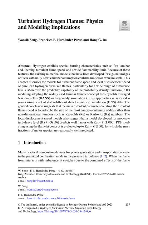 Pdf Turbulent Hydrogen Flames Physics And Modeling Implications