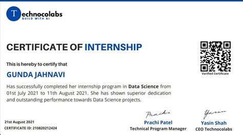 Jahnavi Gunda On Linkedin Datascience Technocolabs Internship