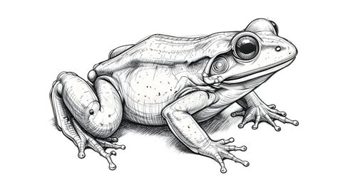 Detailed Frog Illustration Sitting With Textured Line Work And Shading