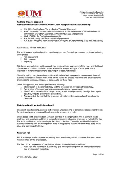 Risk Based Financial Statement Audit Client Acceptance And Audit Planning Auditing Theory