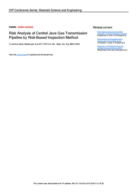 Pdf Risk Analysis Of Central Java Gas Transmission Pipeline By Risk Based Inspection Method
