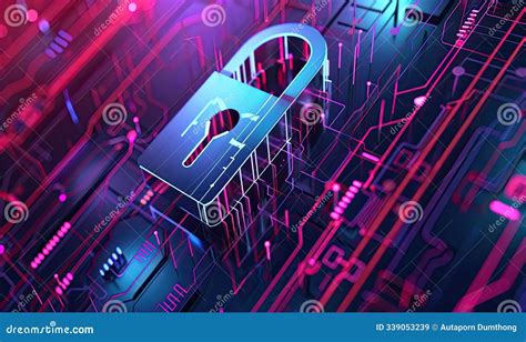 Abstract Digital Security Background Featuring A Lock Symbol On A Circuit Board With Vibrant