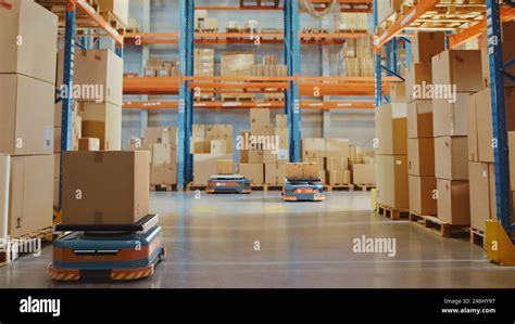 Future Technology 3d Concept Automated Modern Retail Warehouse Agv Robots Transporting