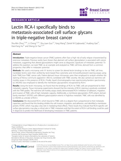 Pdf Lectin Rca I Specifically Binds To Metastasis Associated Cell