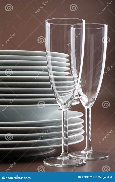 Plate Stack And Glasses Stock Image Image Of Stack Table 17138219