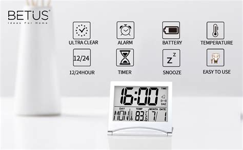 Betus Digital Travel Alarm Clock Foldable Calendar And Temperature And Timer Lcd Clock With Snooze