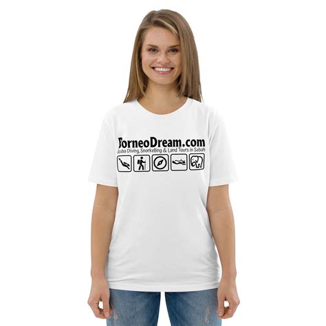 Unisex Organic White Cotton T Shirt With Logo Borneo Dream
