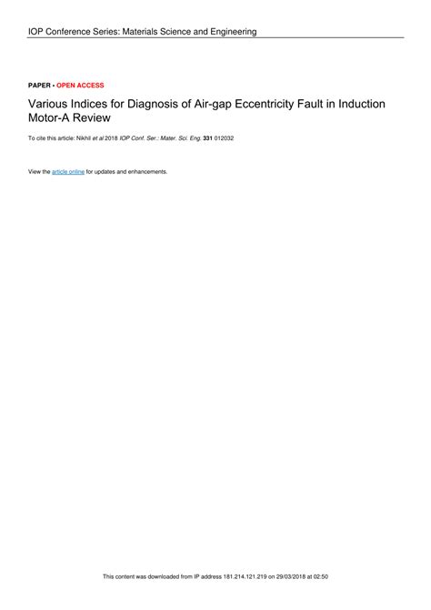 Pdf Various Indices For Diagnosis Of Air Gap Eccentricity Fault In Induction Motor A Review