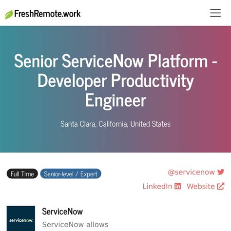📢 Servicenow Is Hiring A Senior Servicenow Platform Developer