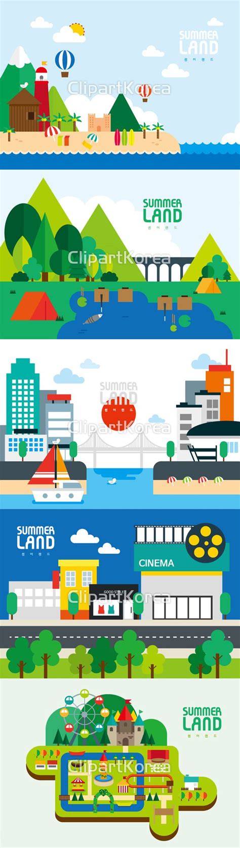 계절 관람차 초록 놀이공원 미니어쳐 백그라운드 성 여름 여행 일러스트 전경 컨셉 휴가 건축물 나무 파랑 영화 강 건축 도시 배