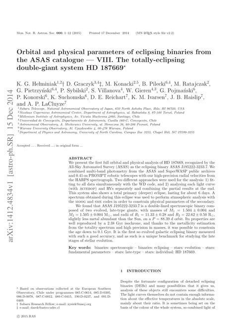 Pdf Orbital And Physical Parameters Of Eclipsing Binaries From The Asas Catalogue Viii The
