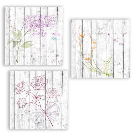 Wall26 3 Panel Canvas Wall Art Flowers On Vintage Wood Background