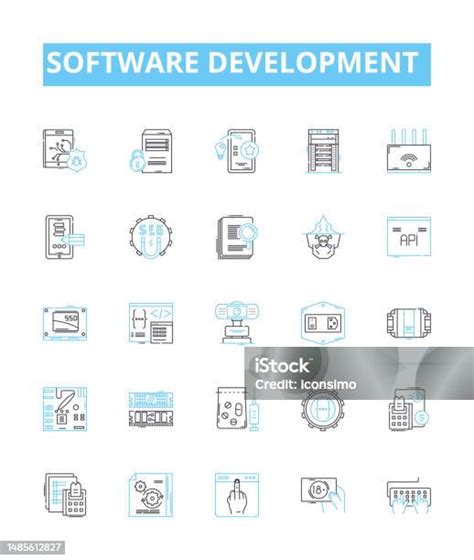 소프트웨어 개발 벡터 라인 아이콘을 설정합니다 소프트웨어 개발 프로그래밍 코딩 알고리즘 아키텍처 디버깅 그림 개요 개념 기호 및 기호 아이콘에 대한 스톡 벡터 아트 및 기타
