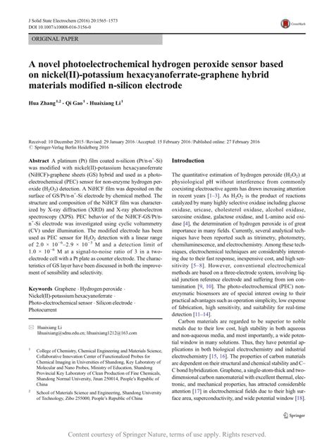 A Novel Photoelectrochemical Hydrogen Peroxide Sensor Based On Nickelii Potassium