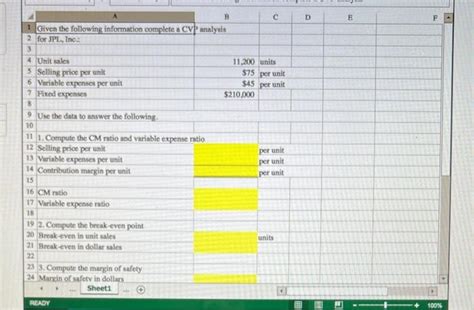solved cvp analysis using excel s basic math functions jpl