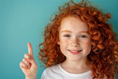 Small Ginger Red Curly Hair Girl With Freckles Point Finger On Premium AI Generated Image