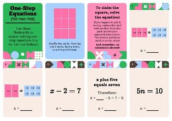 One Step Equations Flashcard Game By ENTER ONE TPT