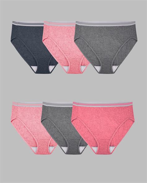Womens Plus Fit For Me® Heather Cotton Hi Cut Panty Assorted 6 Pack