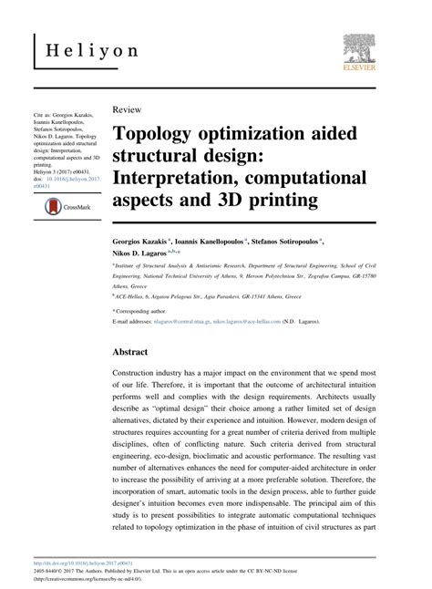 PDF Topology Optimization Aided Structural Design Interpretation Computational Aspects And
