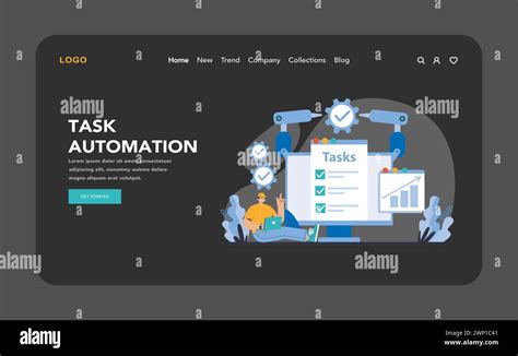 Tasks Automation Night Or Dark Mode Web Or Landing Page Seamless Integration Of Robotics In