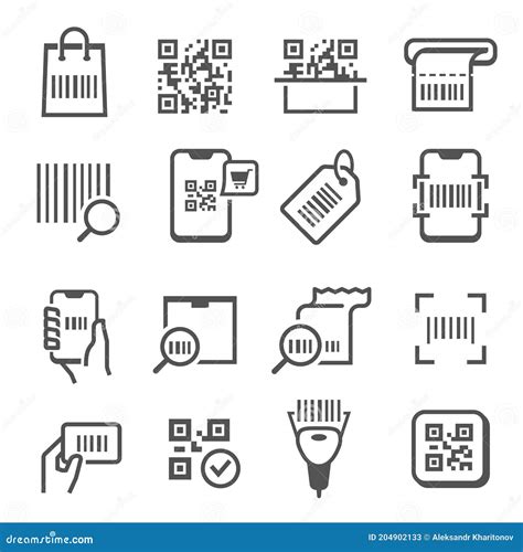 Qr Matrix Code Scanning Reading Thin Line Icons Set Isolated On White