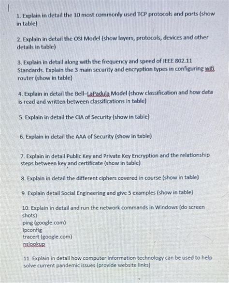 Solved 1 Explain In Detail The 10 Most Commonly Used Tcp