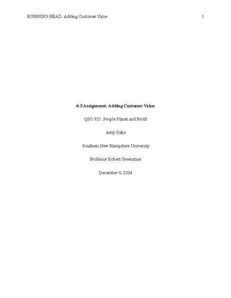 5 3 Assignment Adding Value Running Head Adding Customer Value 1 6