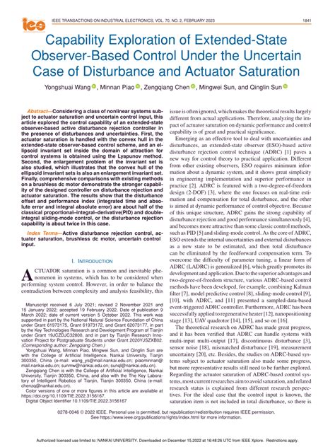 Pdf Capability Exploration Of Extended State Observer Based Control